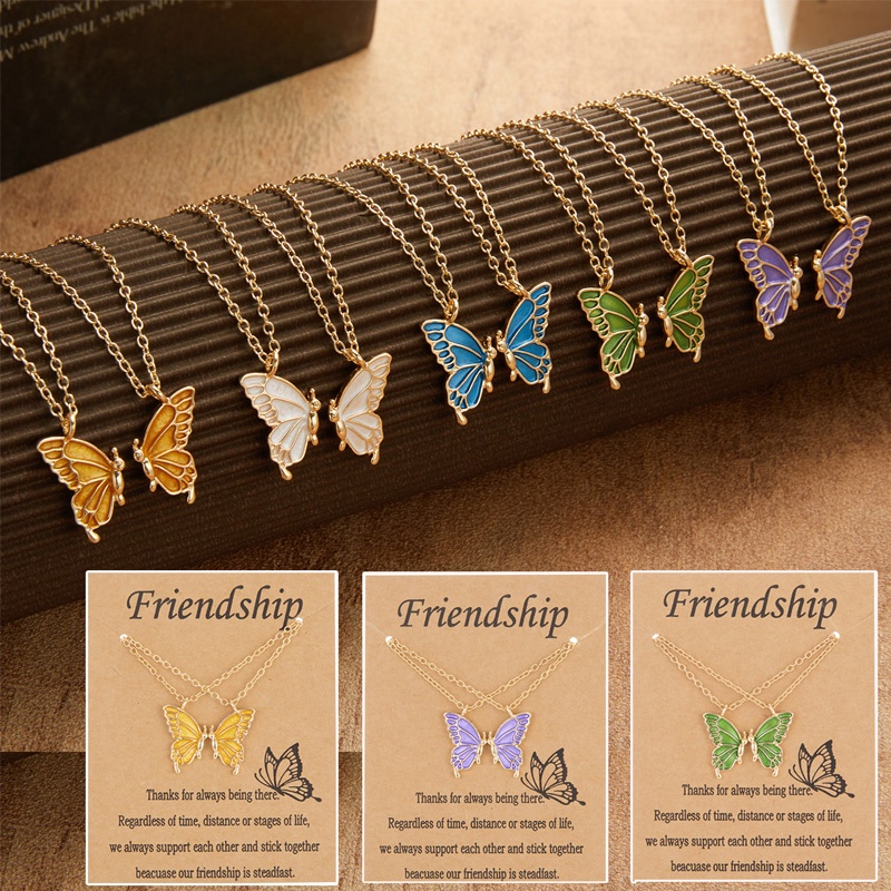 2Pcs/Set Best Friends Butterfly Pendant Necklace Enamel Clavicle Chain ...
