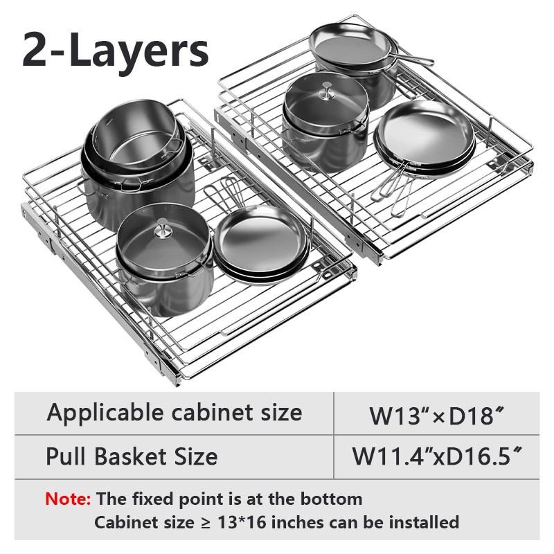 JOTO 1/2PCS Pull Out Basket Stainless Dish Rack Pull Out Tray Plate ...