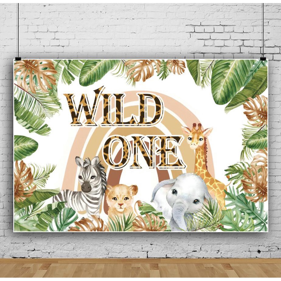 Wild One Backdrops Forest Safari Animals Backdrop for Birthday Party ...