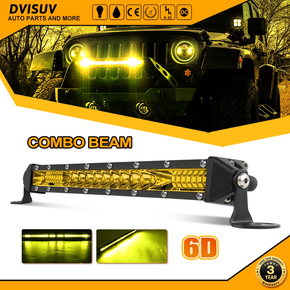 10inch Yellow Lights LED Light Bar Super Slim Flood Spot Combo Driving ...