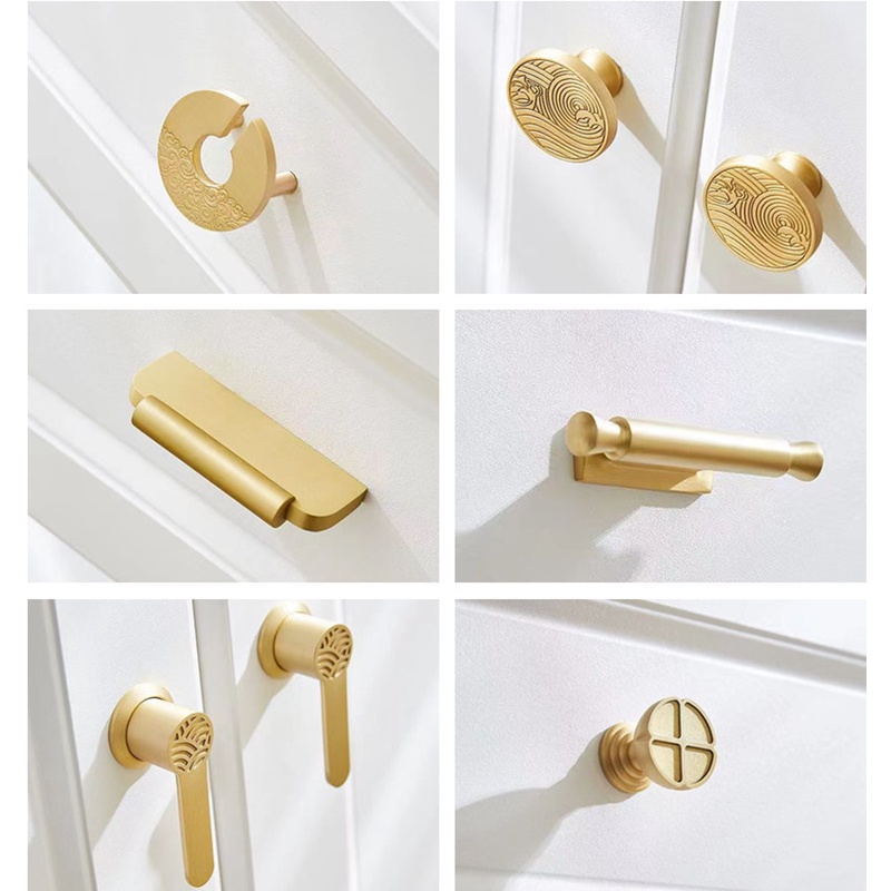 Solid Brass Furniture Handle Door Knobs Goden Round Strip Shape Modern ...
