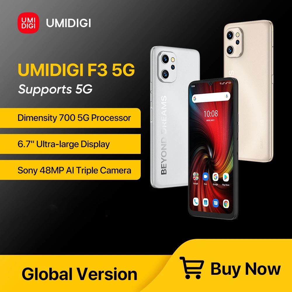 UMIDIGI F3 5G Cellphone Dimensity 700 6.7" Display 8GB+128GB 48MP Camera 5150mAh Android ...