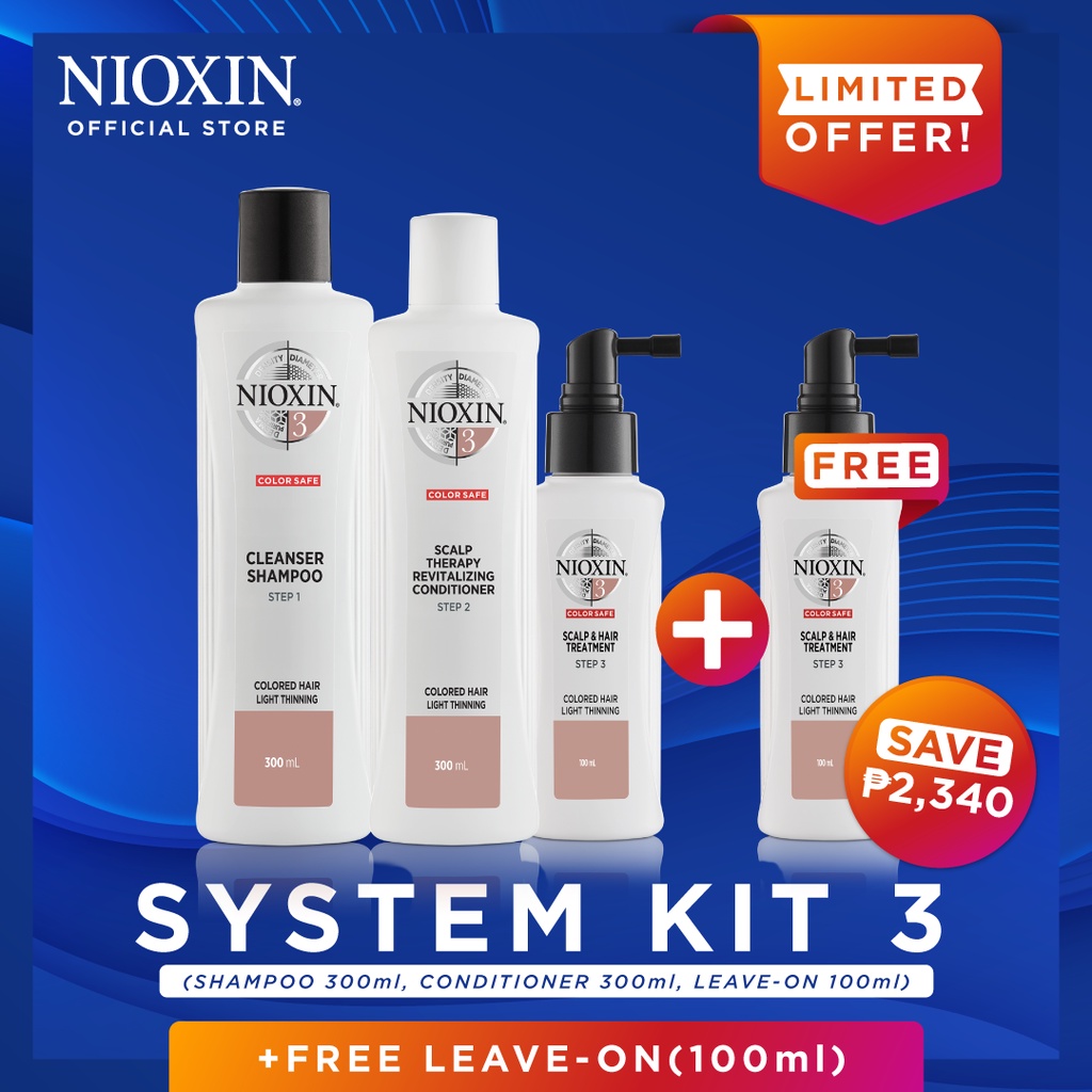 NIOXIN SYSTEM 3 KIT (Shampoo 300ML, Conditioner 300ml, Leave-On 100ml ...