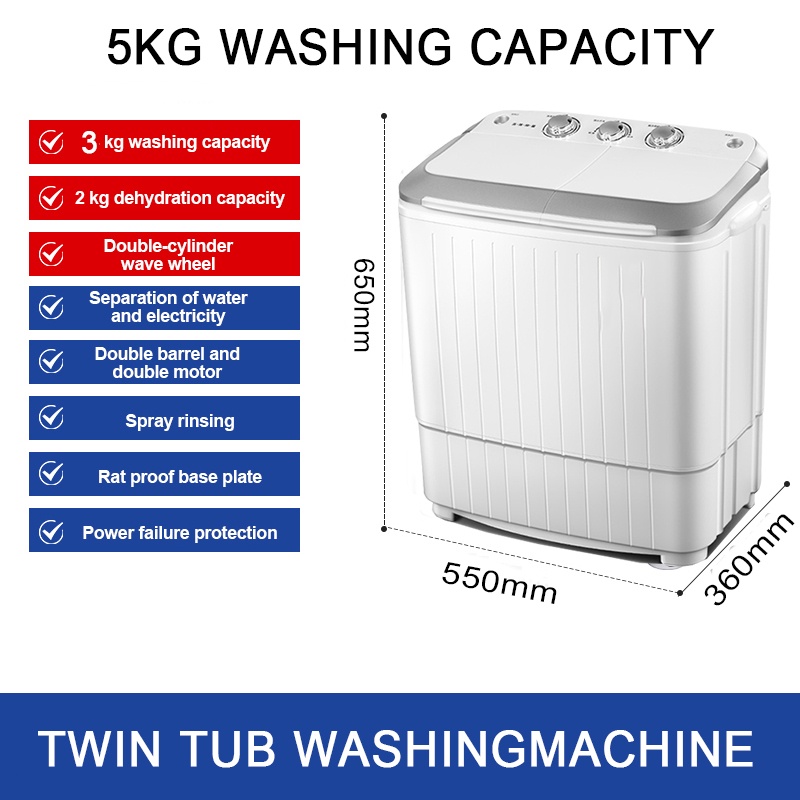 6KG Twin Tub washing machine -With Dryer, Household Semi-Automatic ...