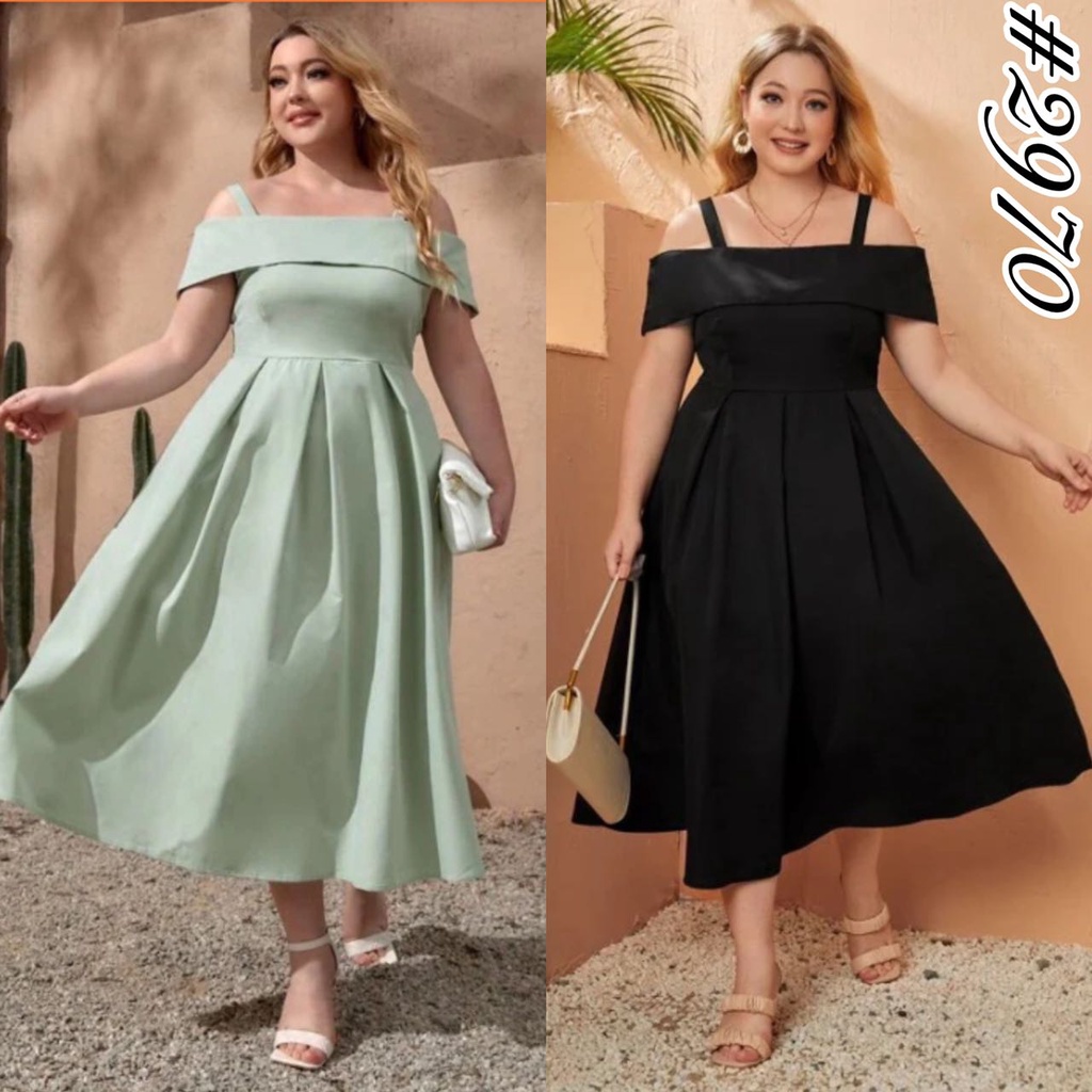 FF Plus Size Fold Cold Shoulder Dress #2970 | Shopee Philippines