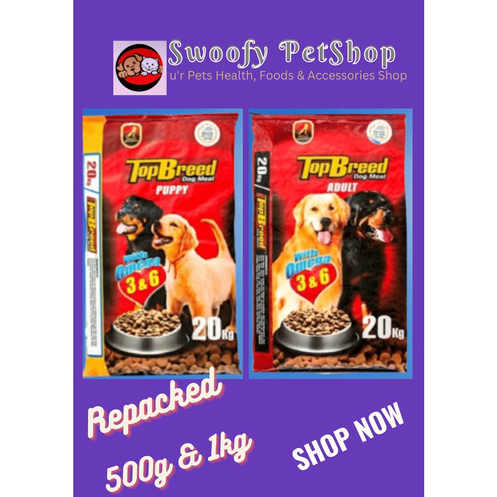 TOP BREED DOG FOOD DRY FOOD FOR PUPPY/ADULT DOG REPACKED 500 grams & 1kg. | Shopee Philippines