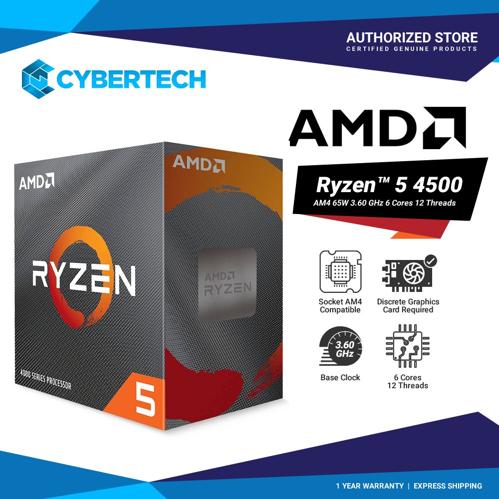 AMD Ryzen 5 4500 6-Core, 12-Thread Unlocked Desktop Processor with Wraith Stealth Cooler ...