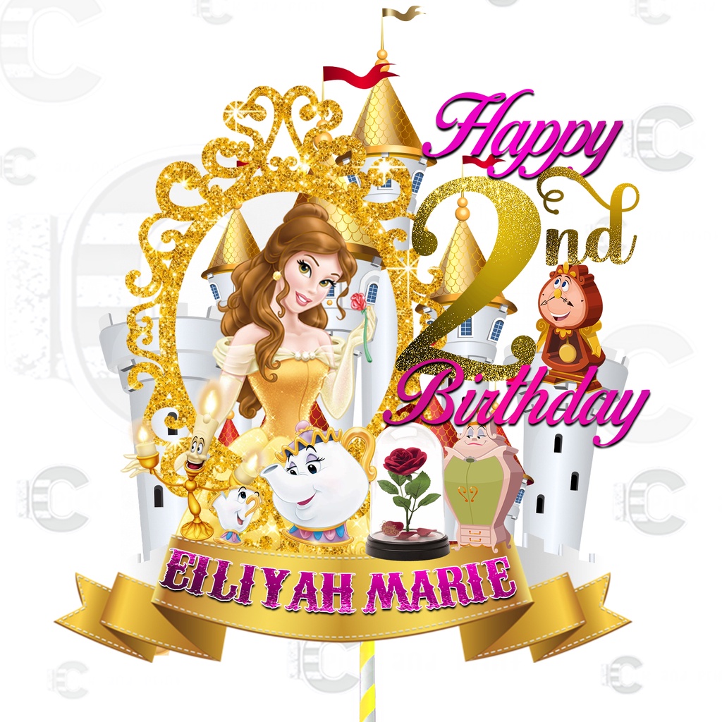 Princess Belle Beauty and the Beast Cake topper for Party Decorations ...