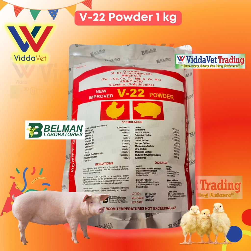 1kg V- 22 POWDER multivitamins + mineral for animals pets poultry pig ...