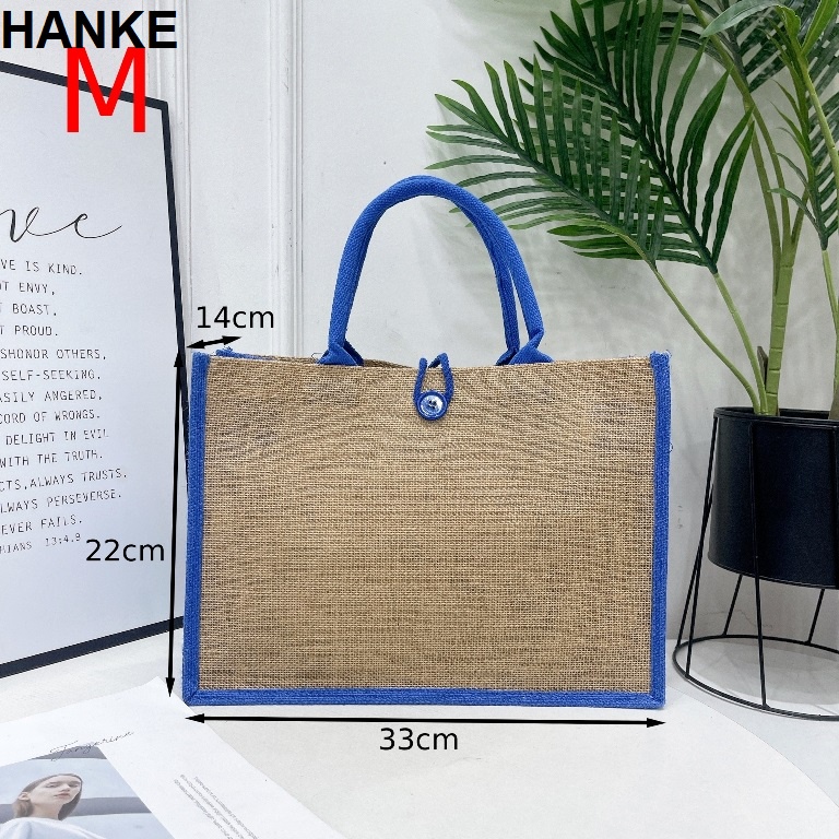 HANKE Abaca Burlap Tote Bag Linen Eco-Friendly Reusable Women's Jute ...