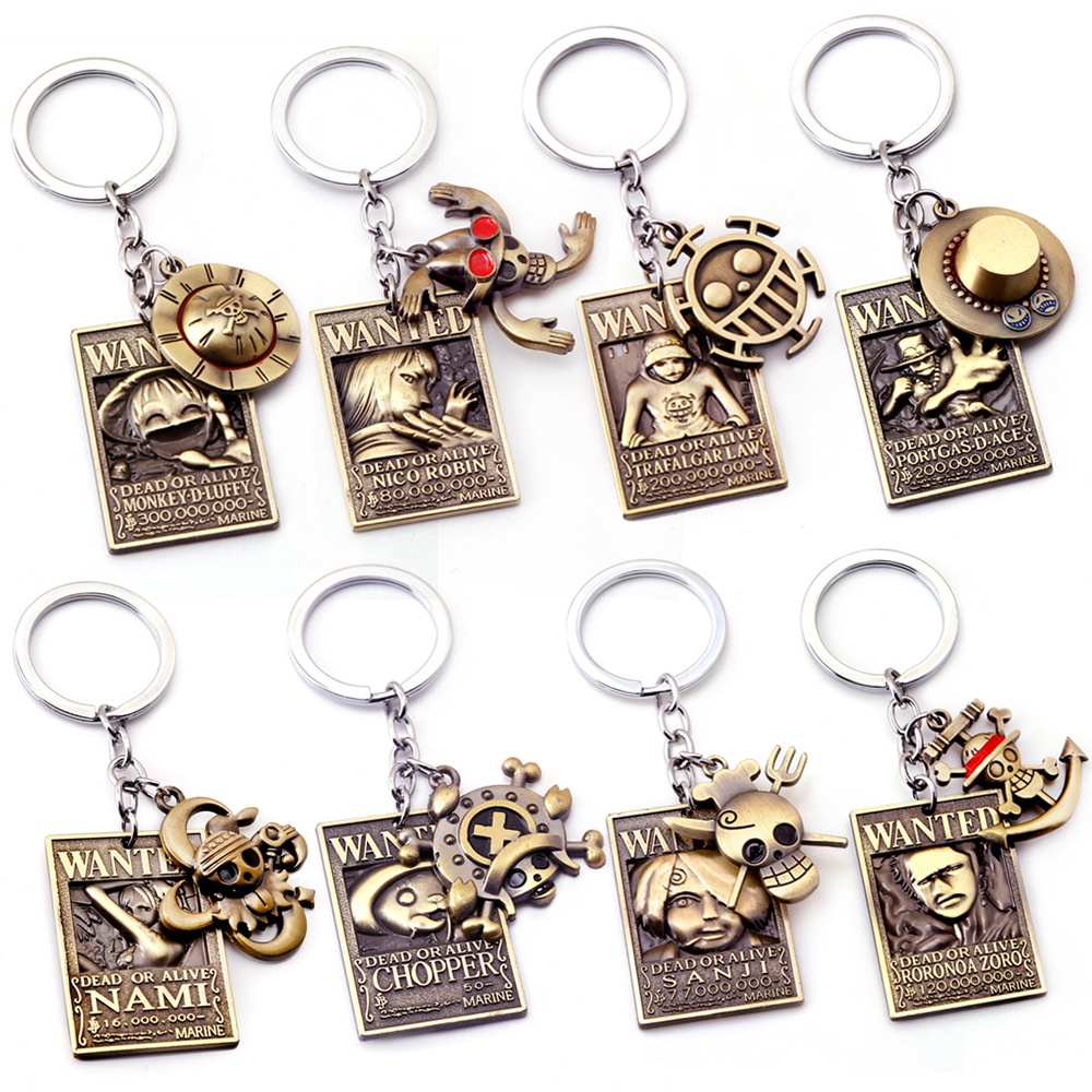 Anime One Piece Keychain Mokey D Luffy Ace Zoro Metal Key Holder Badge ...