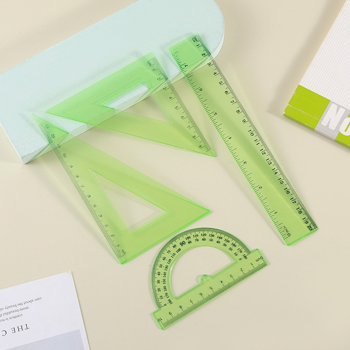 4PCS/Set Transparent Color Math Geometry Ruler Set 20CM School Office ...