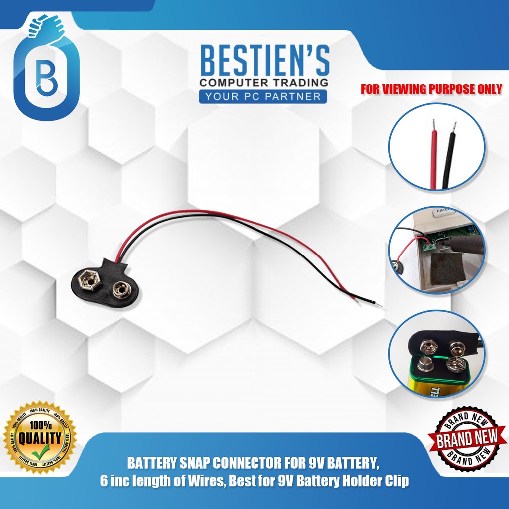 BATTERY SNAP CONNECTOR FOR 9V BATTERY, 6 inc length of Wires, Best for ...