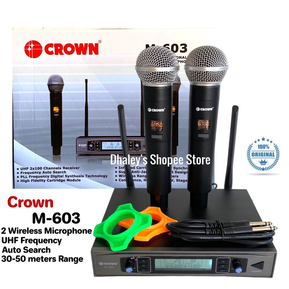 Original Crown UHF Wireless Microphone 2x100 Frequency Auto Search up ...