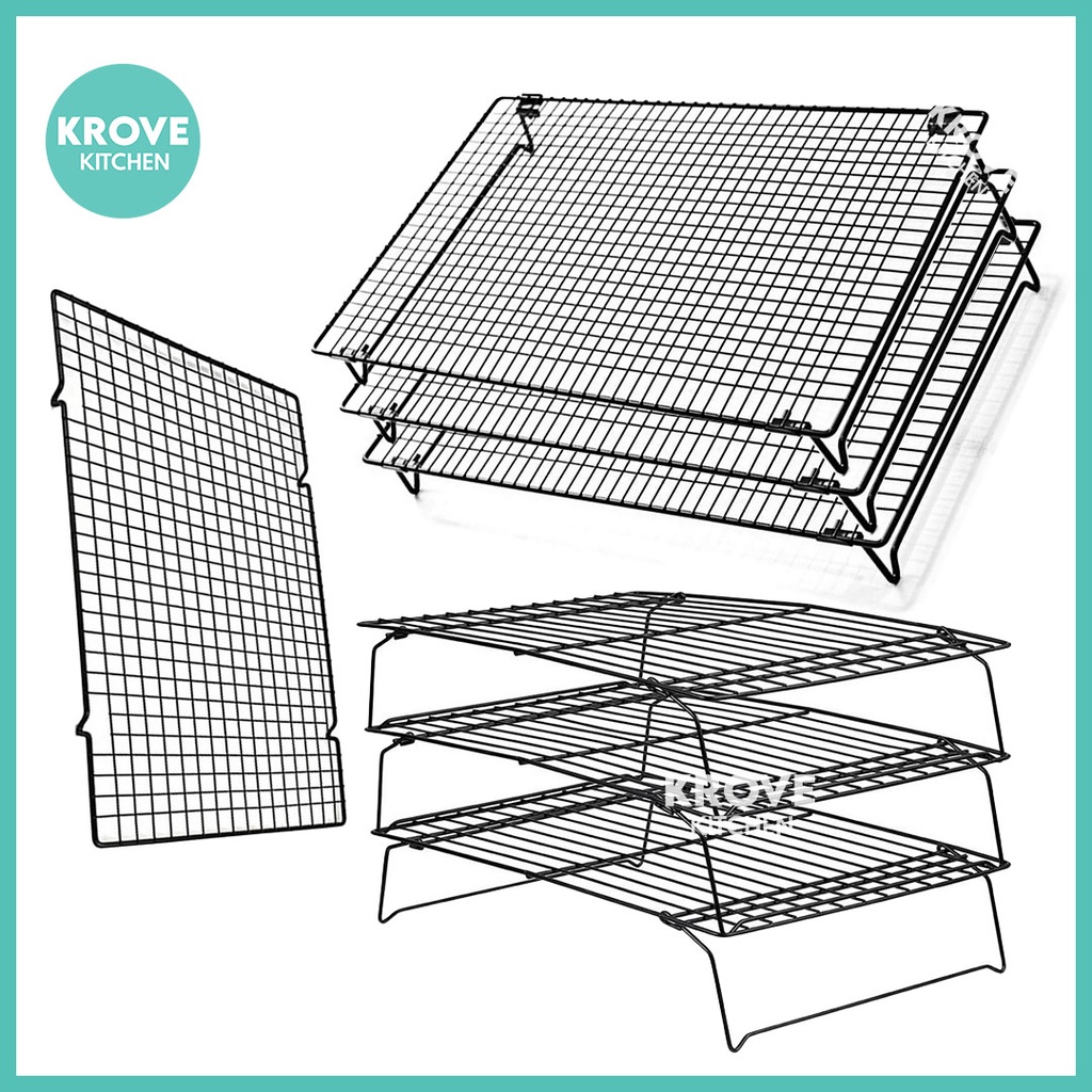 3 Tier Stackable or Single Layer Steel Cooling Rack Non-Stick Holding ...