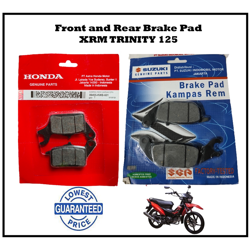 Front and Rear Brake Pad (XRM 125 Trinity/Motard) | Shopee Philippines