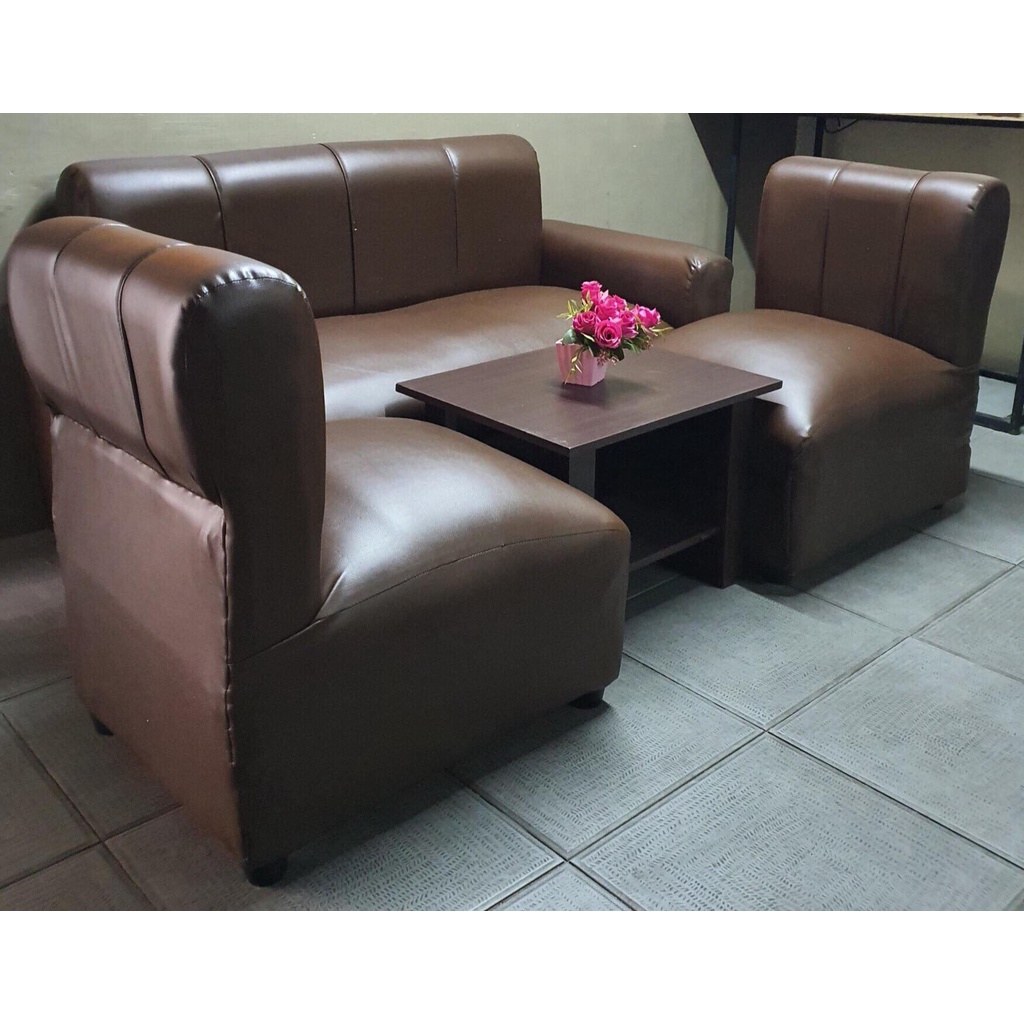 SOFA SET BULKY BROWN LEATHER WITH WOOD TABLE free delivery ncr cod ...