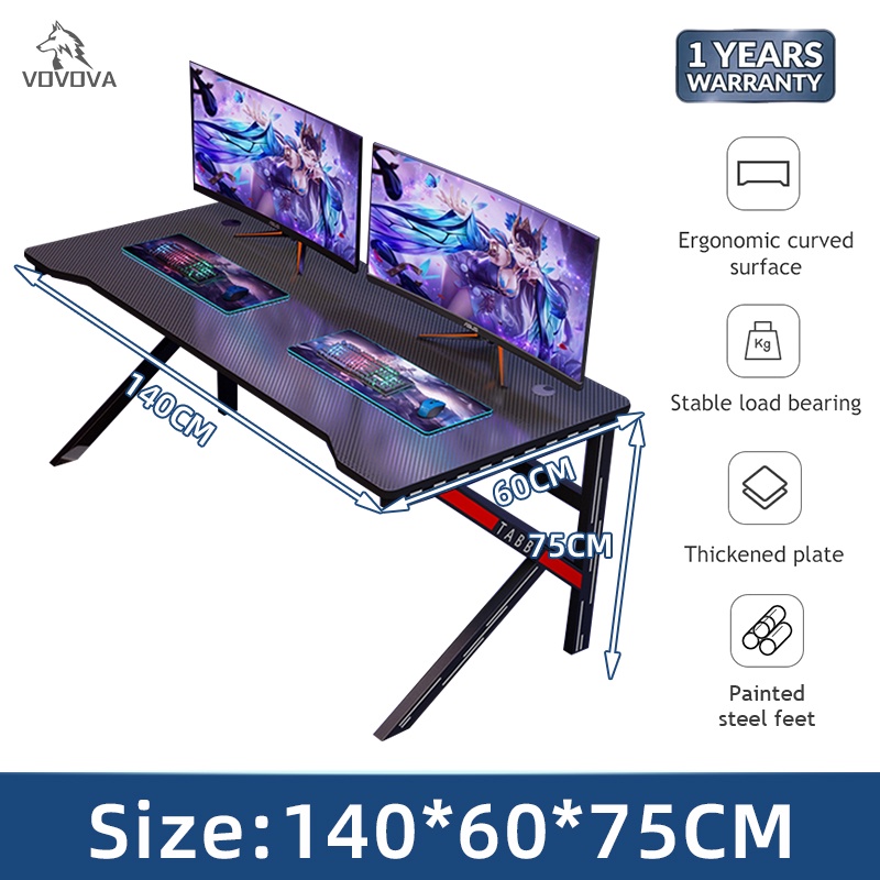 VOVOVA Computer Table 80/120/140CM Gaming Table Office Table Study ...