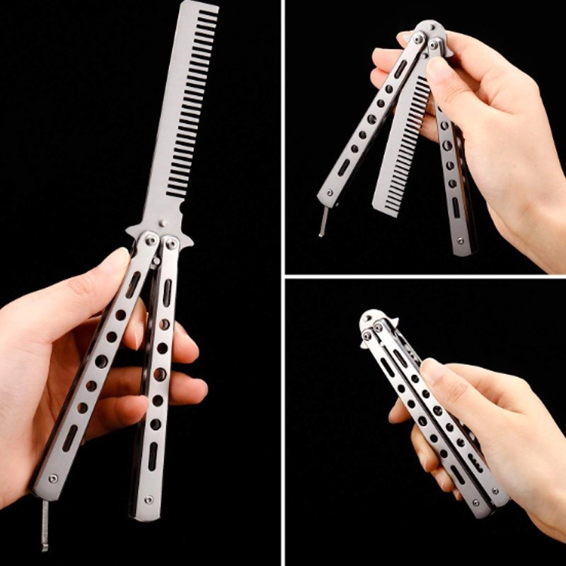 Black Stainless Steel Butterfly Folding Comb for Safe Practice | Shopee ...