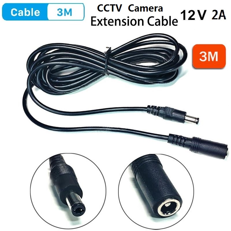 Professional 12V DC 3 Meter Power Cord 5.5*2.1mm Male Female Extension ...