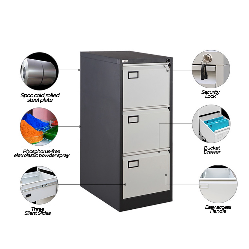 3TREES ARQUIVO Heavy Duty 3 Layer Steel Vertical Filing Cabinet ...