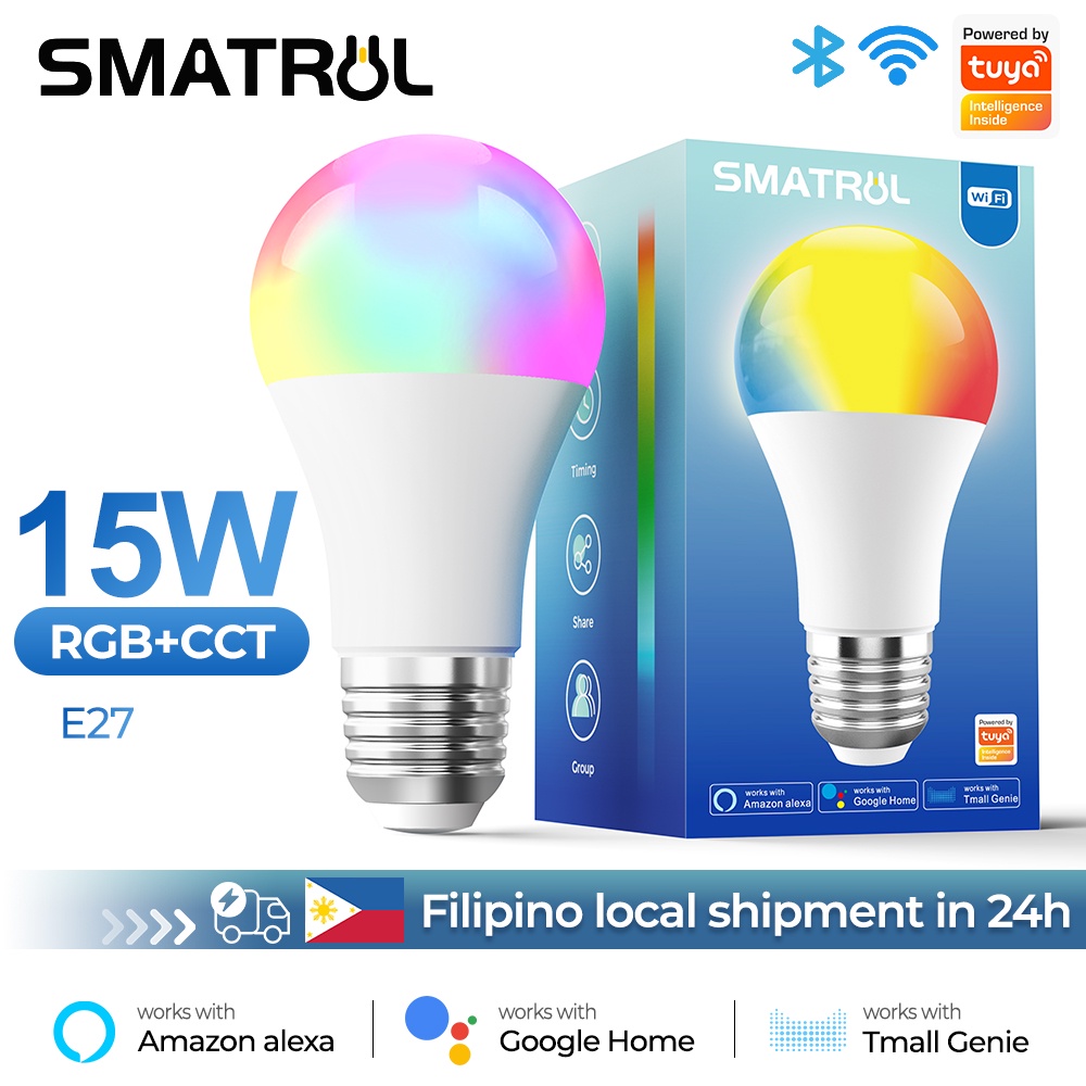 Smatrul Wifi Smart Led Light Bulb E27 Rgb 15w Compatible With Google ...