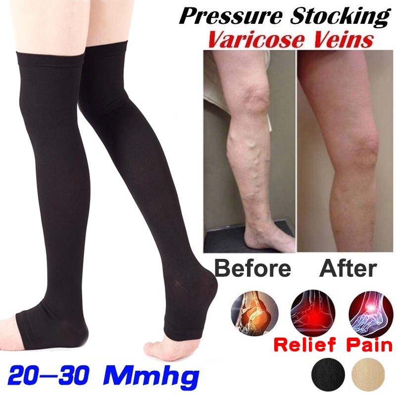 M/XL Fit Unisex Knee-High Compression Stockings Varicose Veins Open Toe ...