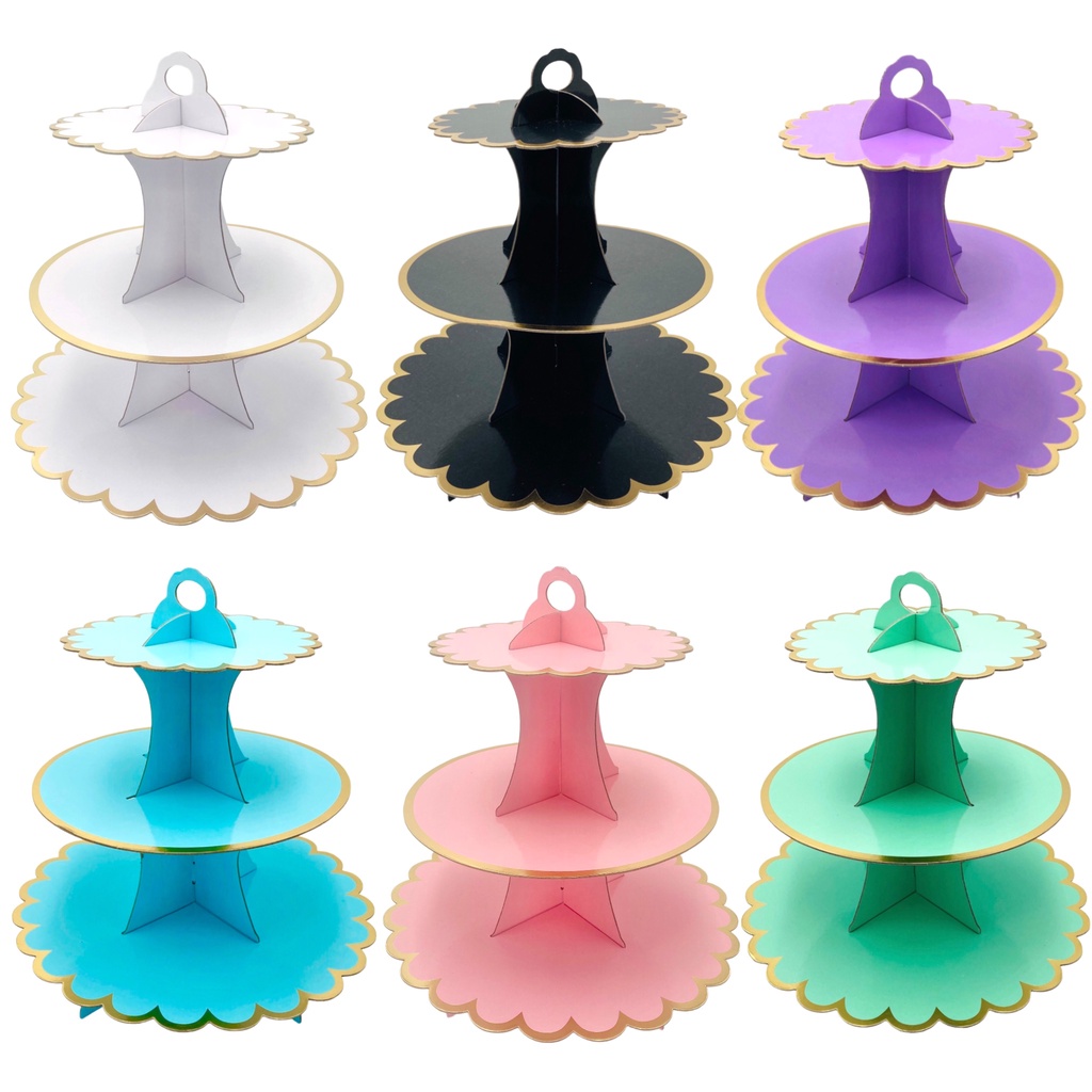 PS-80A [1 set] 3 Tier Cupcake Stand With Gold Ridges Paper Cupcake ...