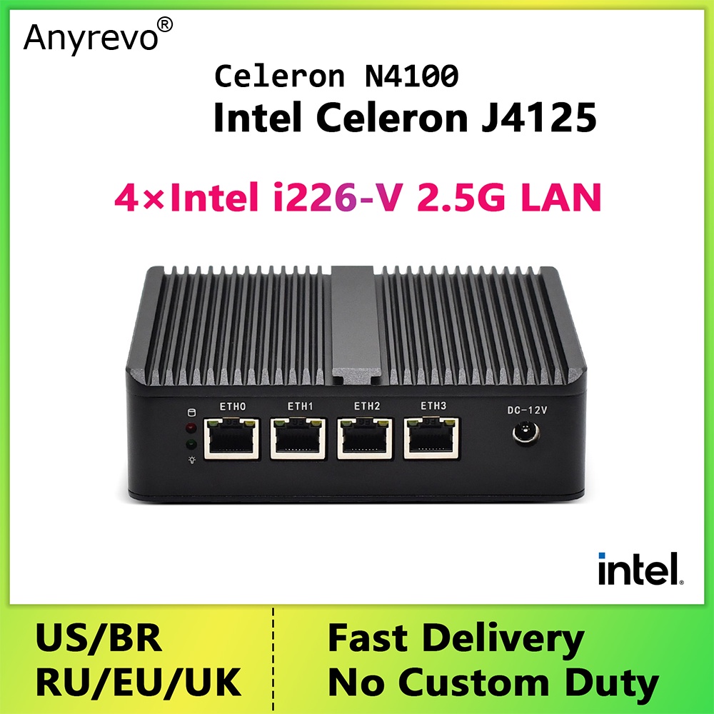 Fanless Mini PC pfSense Intel Celeron N4100/J4125 4*Intel i226 i225 2.5G LAN pfsense OPNsense ...