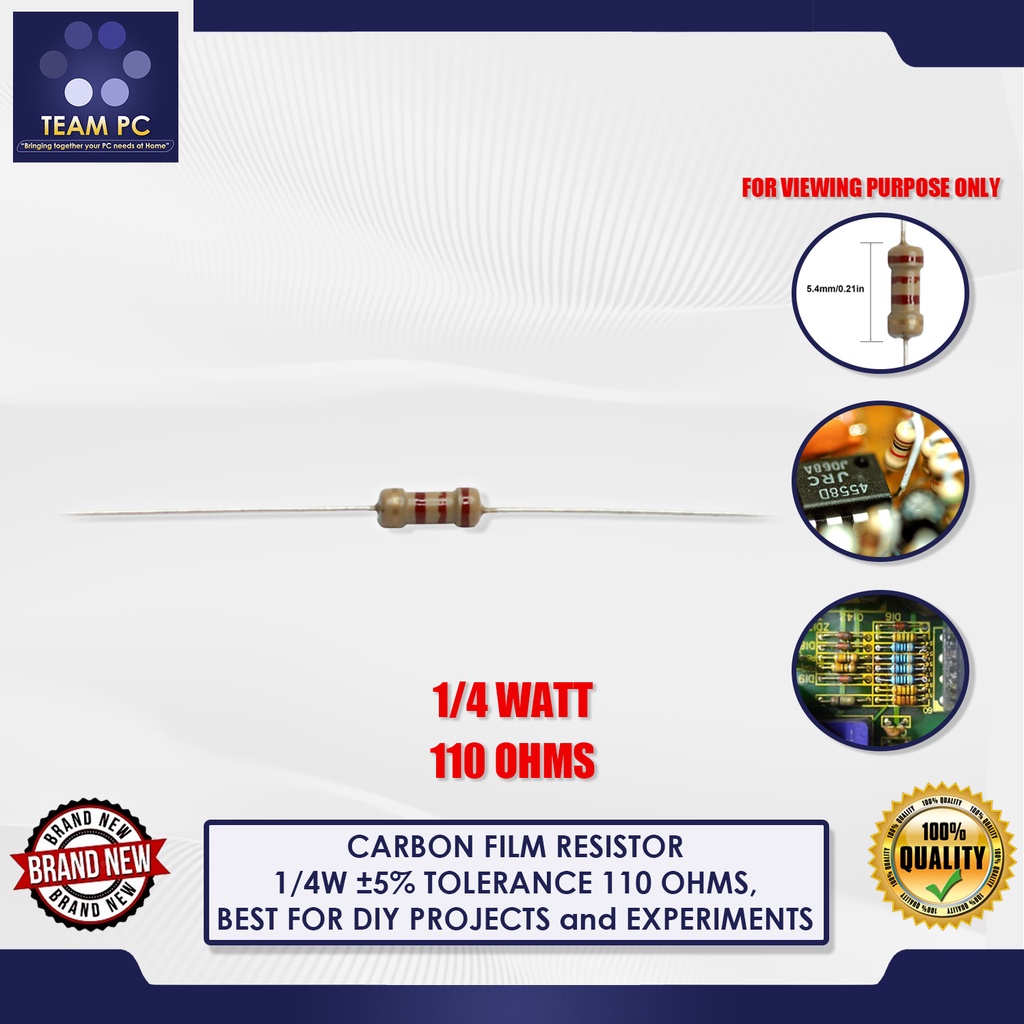 CARBON FILM RESISTOR 1/4W ±5% TOLERANCE 110 OHMS, BEST FOR DIY PROJECTS ...