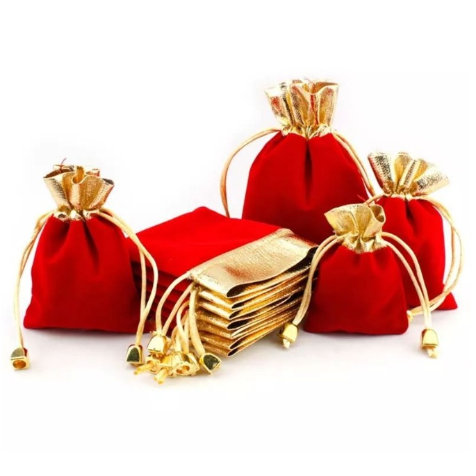 Red Pouch Jewelry Pouch Gift Bag Wrapping Pack Drawstring Pouch with ...
