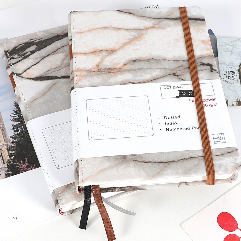 120 GSM BUJO Notebook Dotted pages A5 Marble texture leather cover ...