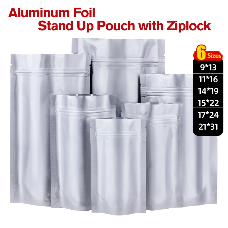 100pcs Full Silver Aluminum Stand Up Pouch Resealable Packaging Resealable | Shopee Philippines