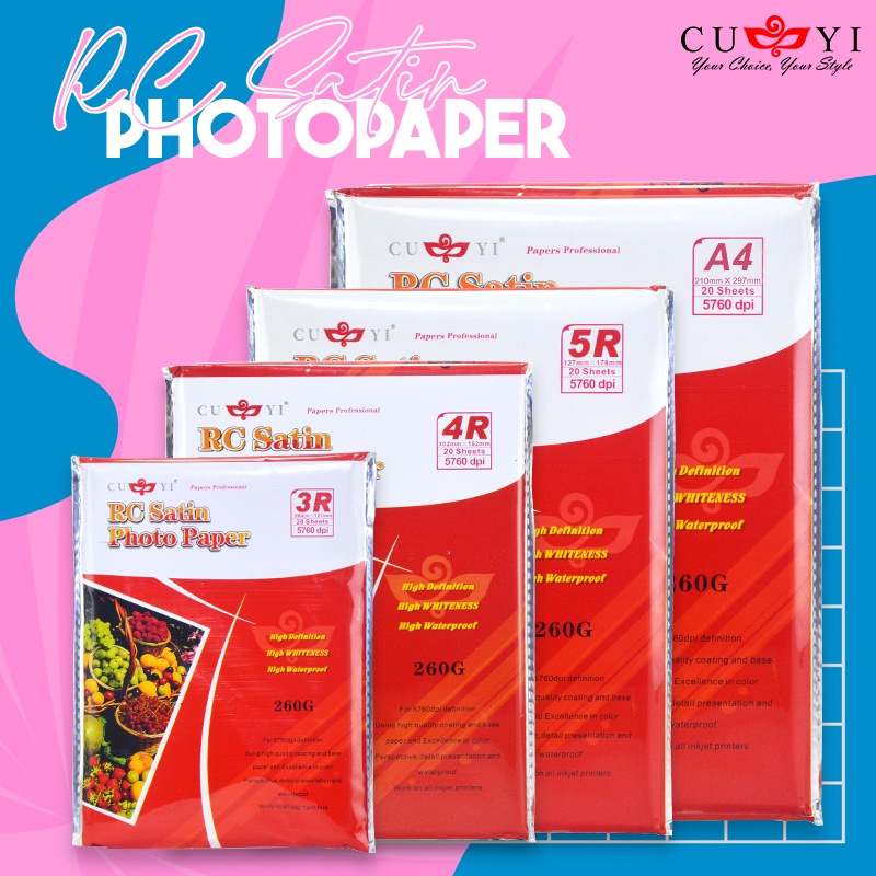 CUYI RC Satin Inkjet Photo Paper 260gsm A4 | 5R | 3R & 4R Size - 20 ...