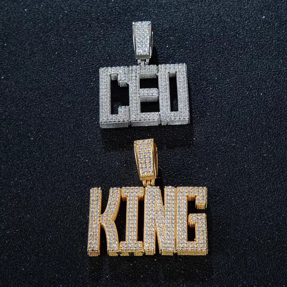 GOLD STAR Iced Out 3D Bubble Letter Custom Name Pendant Necklace For ...