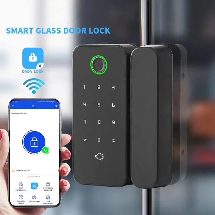 frameless framed glass door lock wooden door smart fingerprint password ...