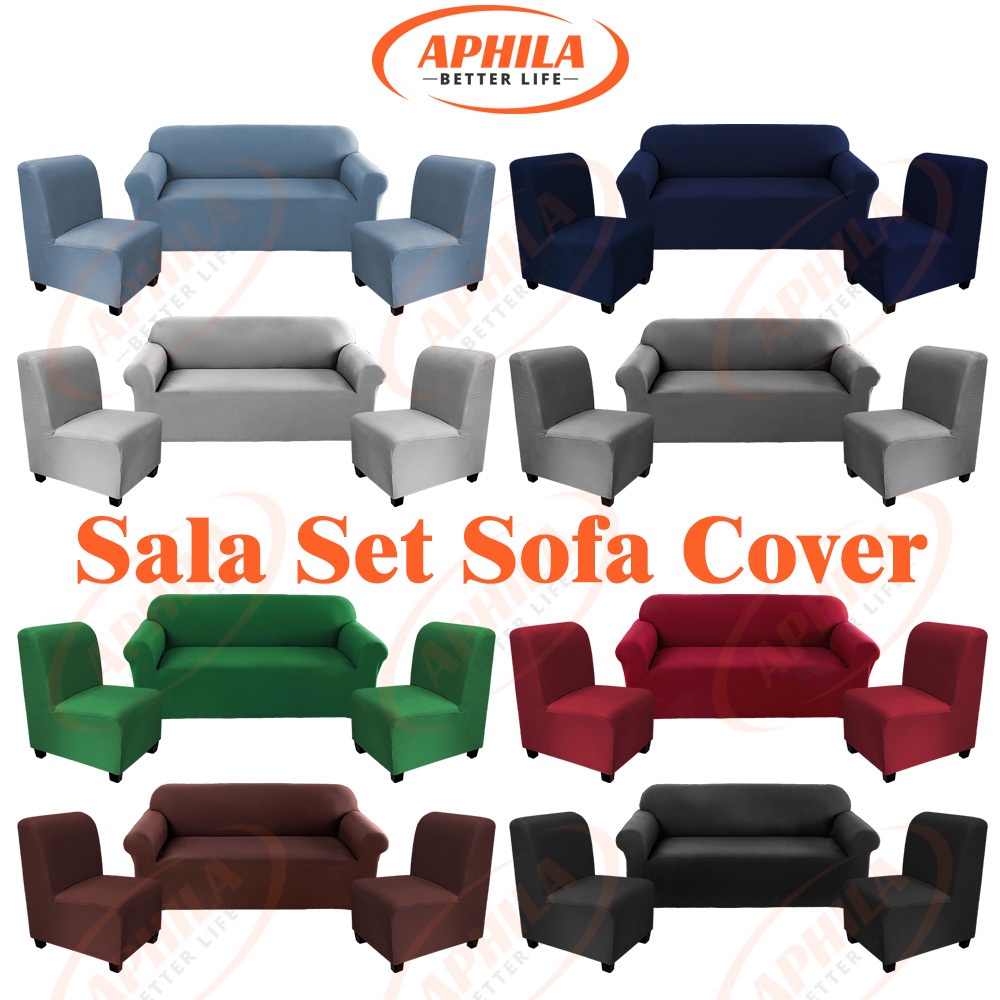 Aphila Plain 3 in 1 Sala Sofa Cover Set of 2 Pcs Small Sofa Cover and 2 ...