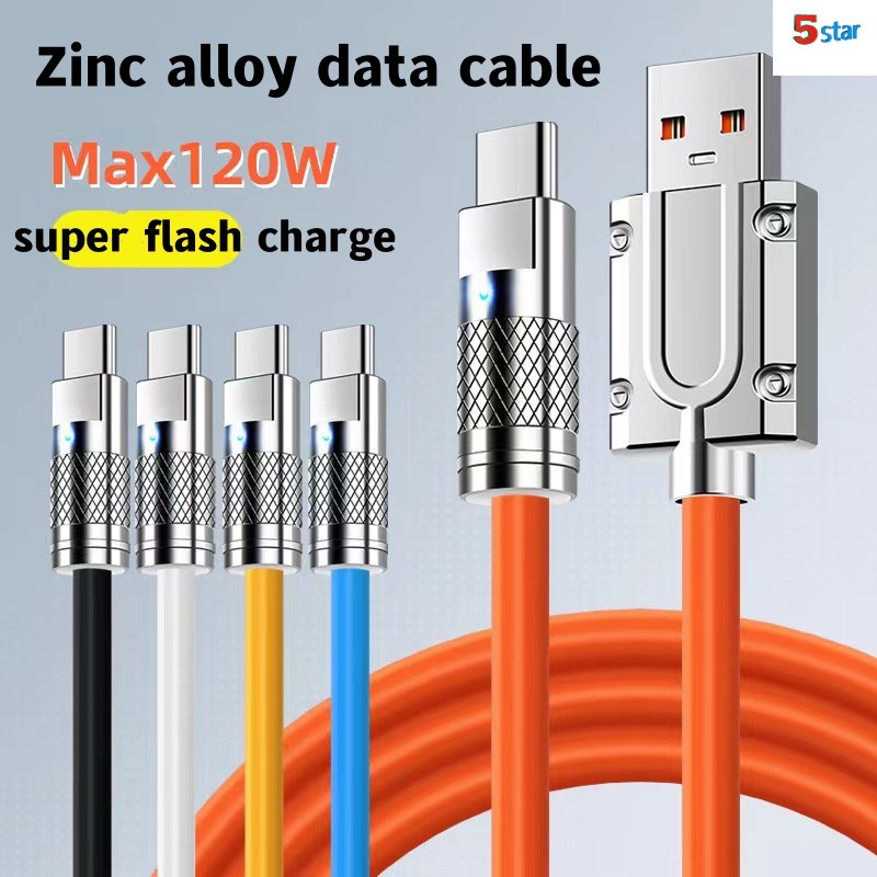 120W Zinc alloy Super Fast Charge Cable Cord Liquid Silicone Quick ...