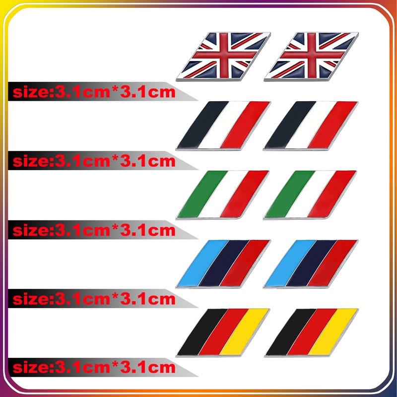 1 Pair of Beveled National Flag Vadges Fender Signs Metal Car Stickers ...