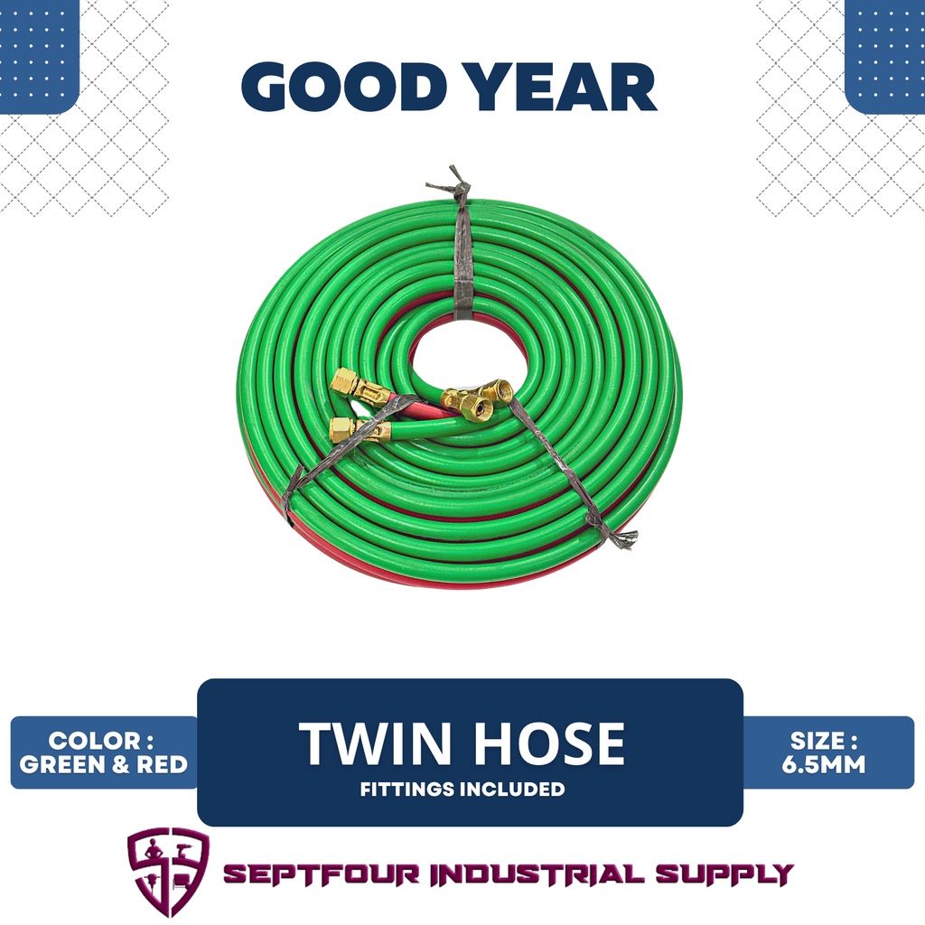 GOOD YEAR 6.5mm Twin Hose for Oxygen and Acetylene (Red and Green) with ...