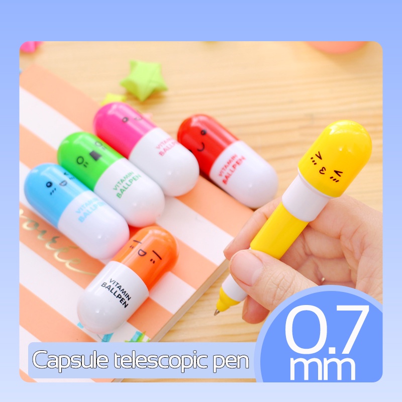 Mini Cute Expression Pill Ballpoint Pen Capsule Telescopic Student ...