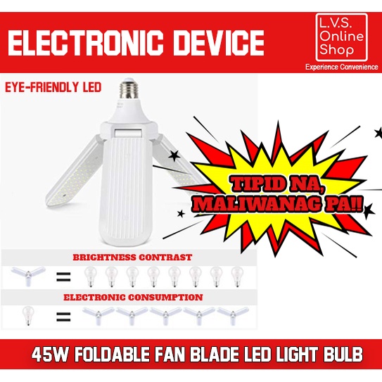 45W Foldable Fan Blade LED Light Bulb (3 Fan Blade LED) | Shopee ...