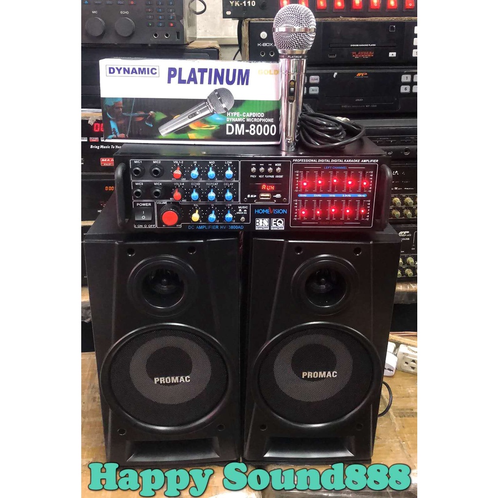 Karaoke Set PROMAC SPK-40 Speaker with Homevision AV-3800AD Amplifier w ...