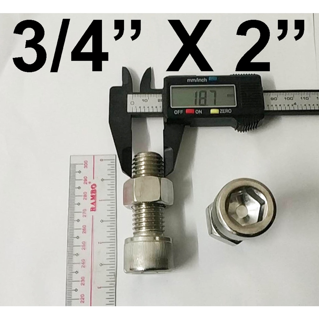 SS ALLEN BOLT 3/4" X 2" WITH 1 PIECE NUT STAINLESS STEEL | Shopee ...