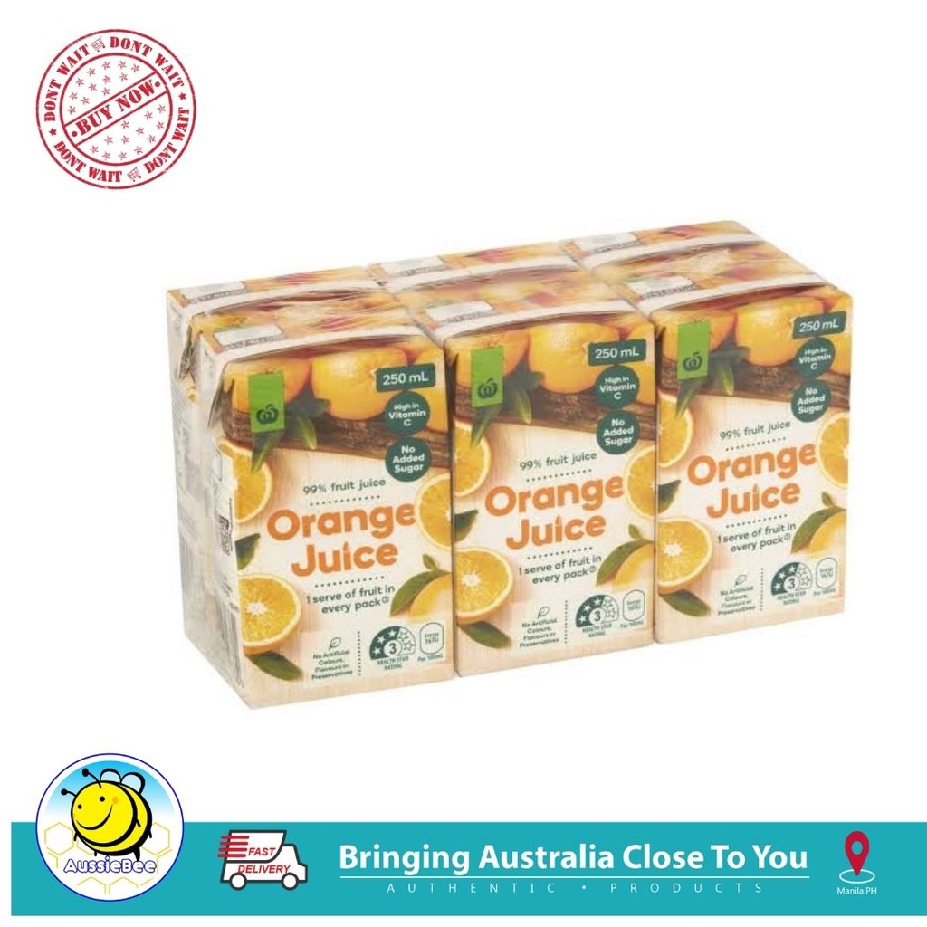 Woolworths 99% Fruit juiceOrange Juice 250mL (6's/Pack) | Shopee ...