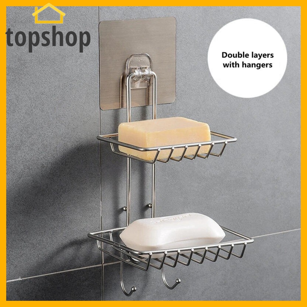 TOPSHOP Stainless Steel Double Layers Soap Dish Shelf Wall Mounted ...