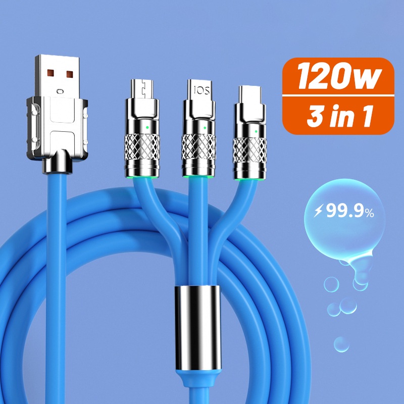 3in1 120W Super Fast Charge Cable Zinc Alloy Type C Liquid Silicone ...