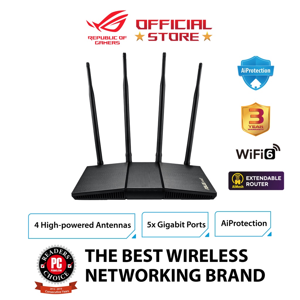 ASUS RT-AX1800HP Dual Band WiFi 6 Extendable Router, AiMesh Compatible ...