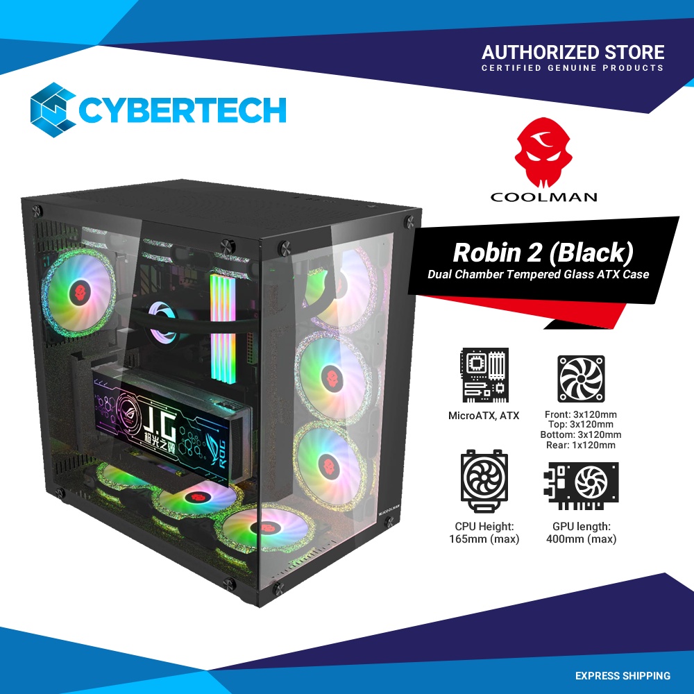 Coolman Robin 2 Dual Chamber Tempered Glass ATX Case | Shopee Philippines