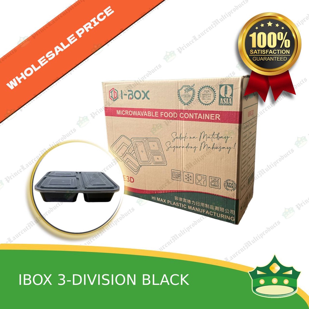 [150 pcs] iBox brand 3 division microwavable bento boxes black body ...
